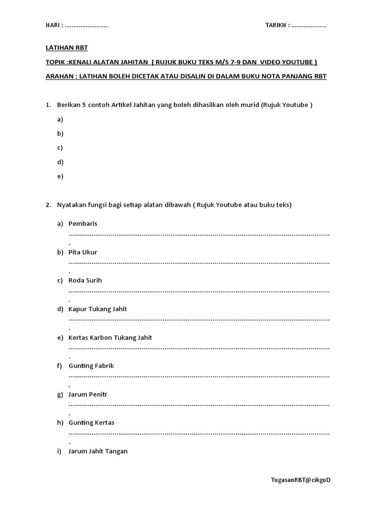 Latihan RBT t5 Alatan Jahitan | PDF