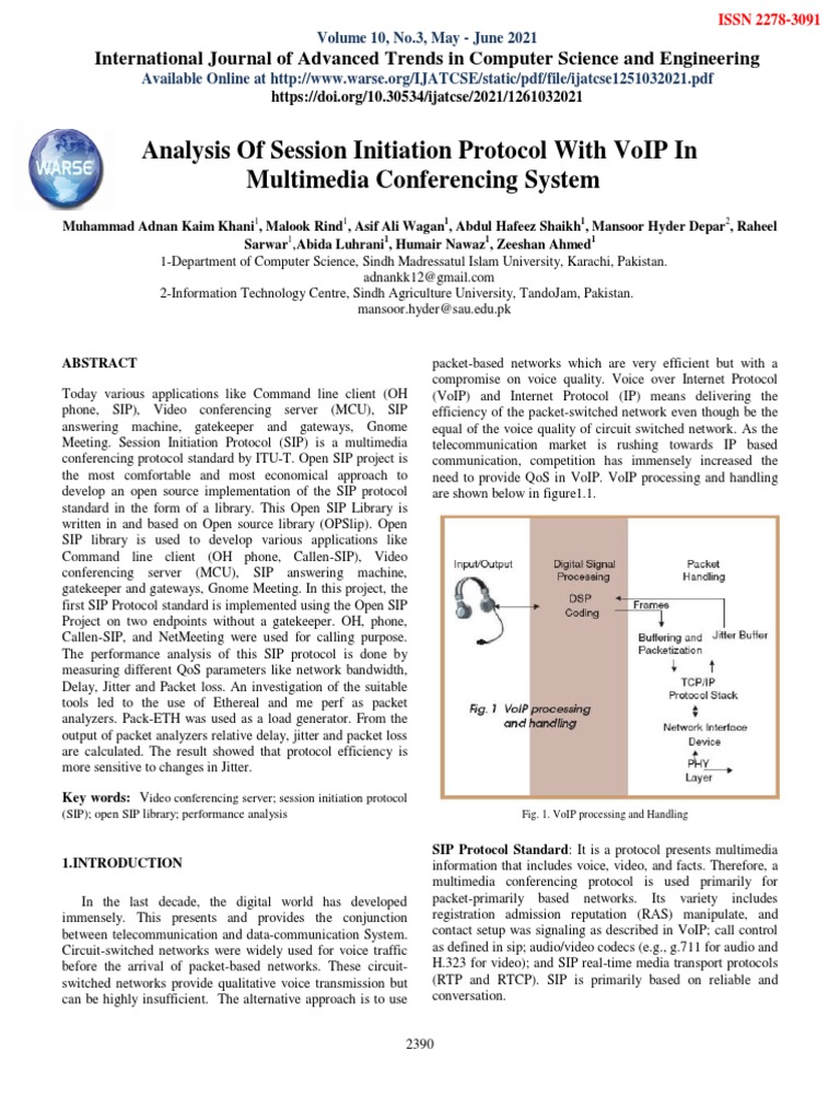 Analysis of Session Initiation Protocol With VoIP in Multimedia Conferencing System | PDF ...