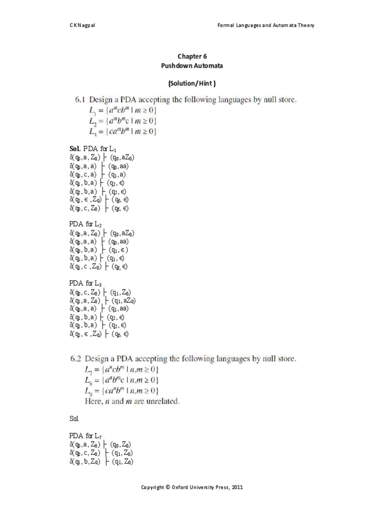 365 39 Solutions Instructor Manual Chapter 6 Pushdown Automata Pdf Theory Of Computation 