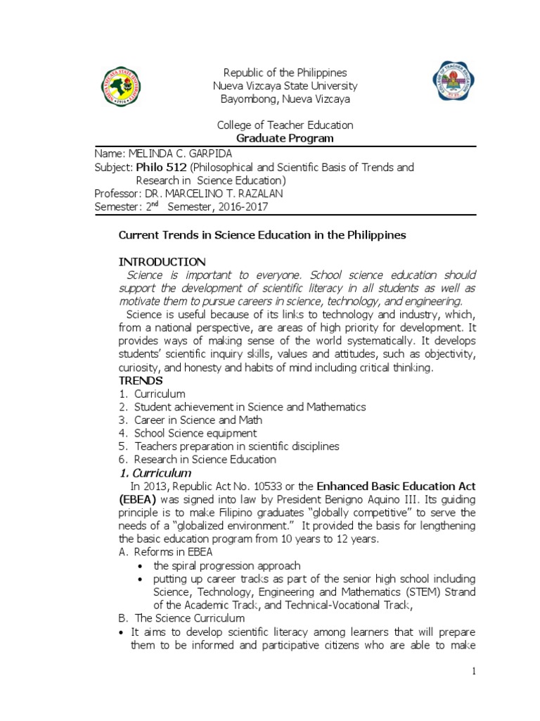 Current Trends in Science Education in The Philippines1 | PDF | Science ...