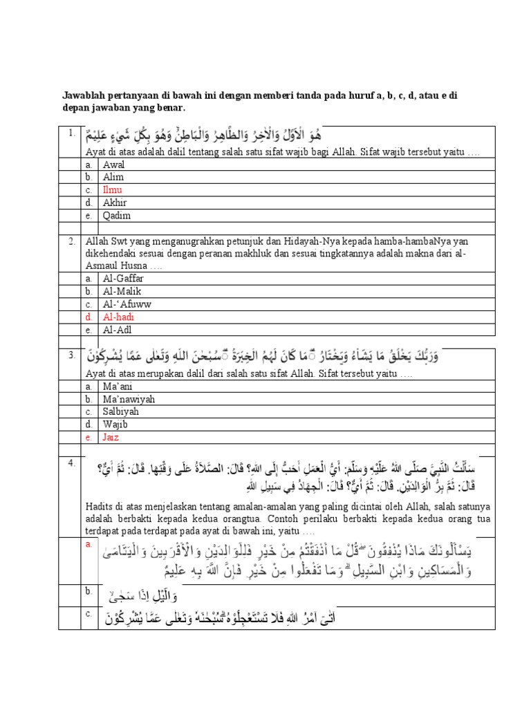 Materi Latihan Ujian Akidah Akhlak (Ilmu Kalam+ahlak Tasawuf) | PDF