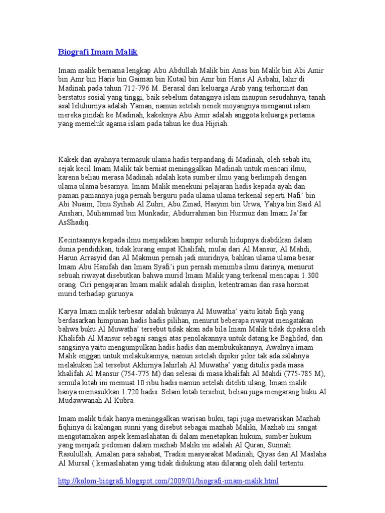Biografi Imam Malik | PDF | Klasik