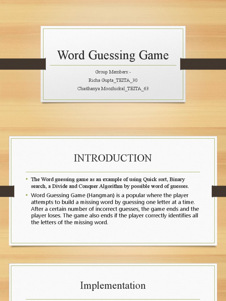 Word Guessing Game (Hangman) PPT | PDF | Logarithm | Algorithms