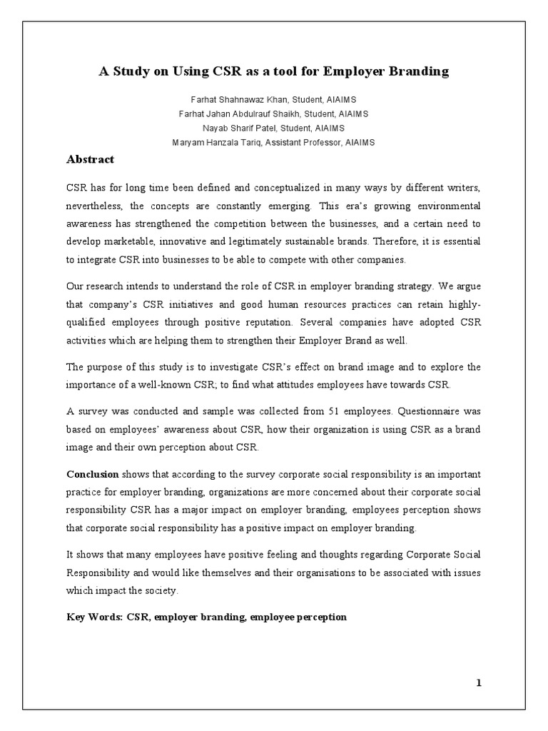 A Study On Using CSR As A Tool For Employer Branding | PDF | Corporate ...