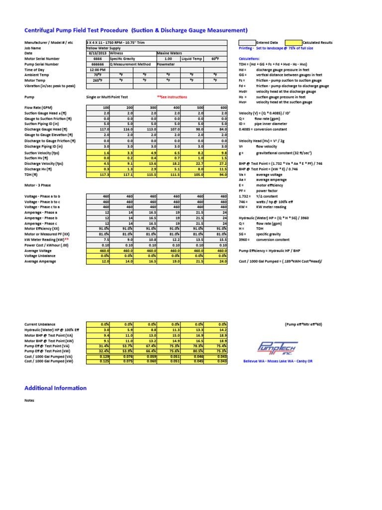 Centrifugal Pump Field Test Procedure (Suction & Discharge Gauge ...