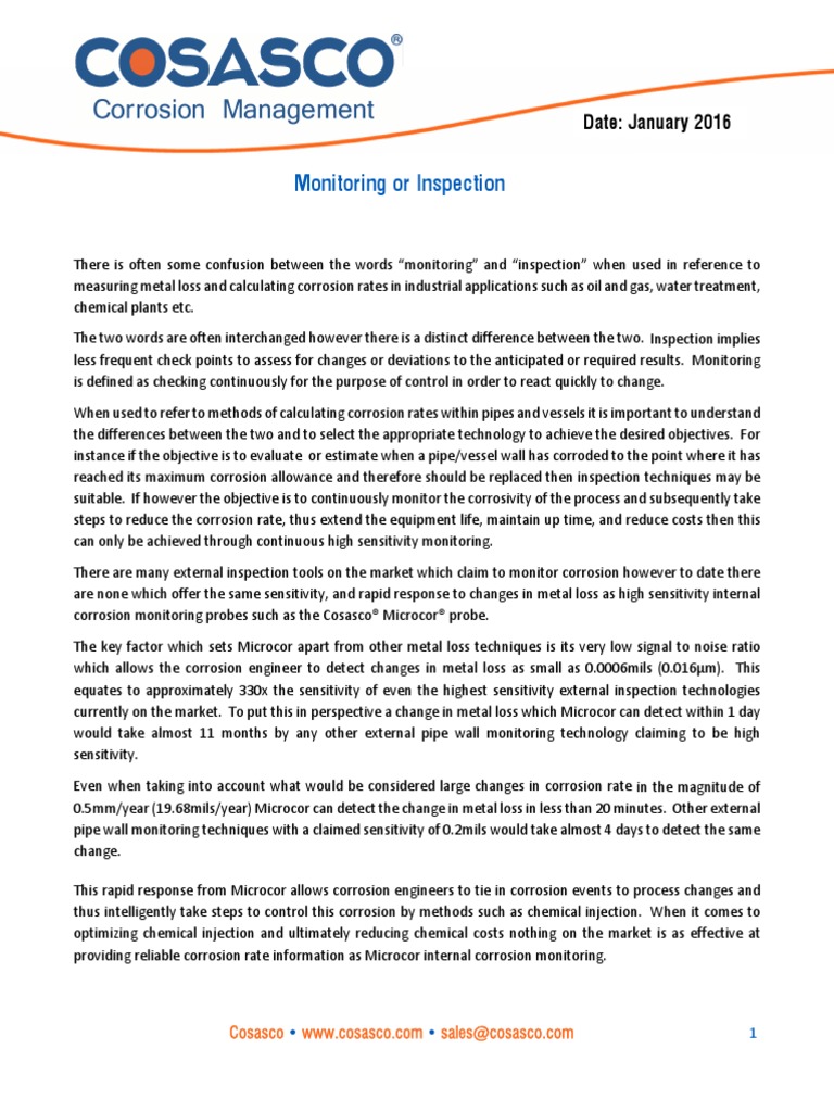 Cosasco Corrosion Monitoring or Inspectionrev | PDF | Corrosion | Pipe ...