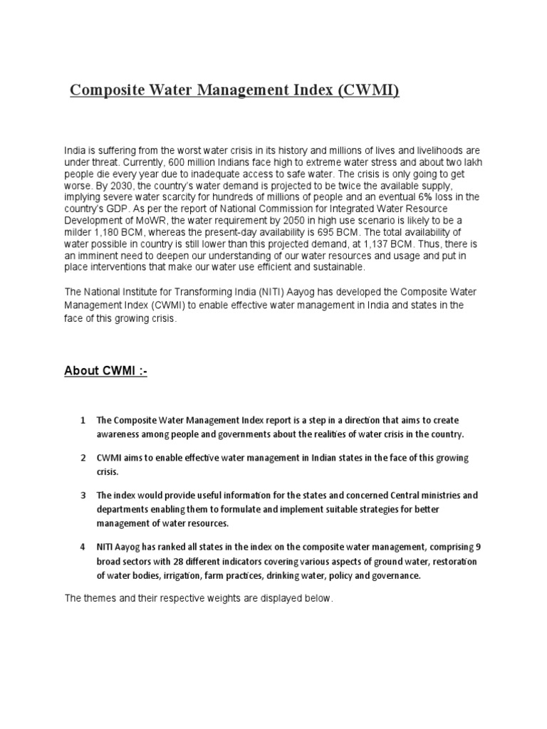 Composite Water Management Index (CWMI) | PDF | Water Resource ...