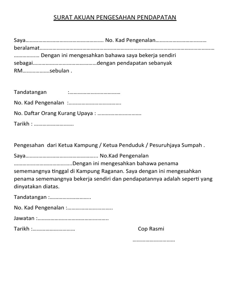 Surat Akuan Pengesahan Pendapatan | PDF