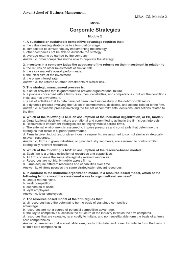 MCQ2 CS Module 2 | PDF | Strategic Management | Competitive Advantage