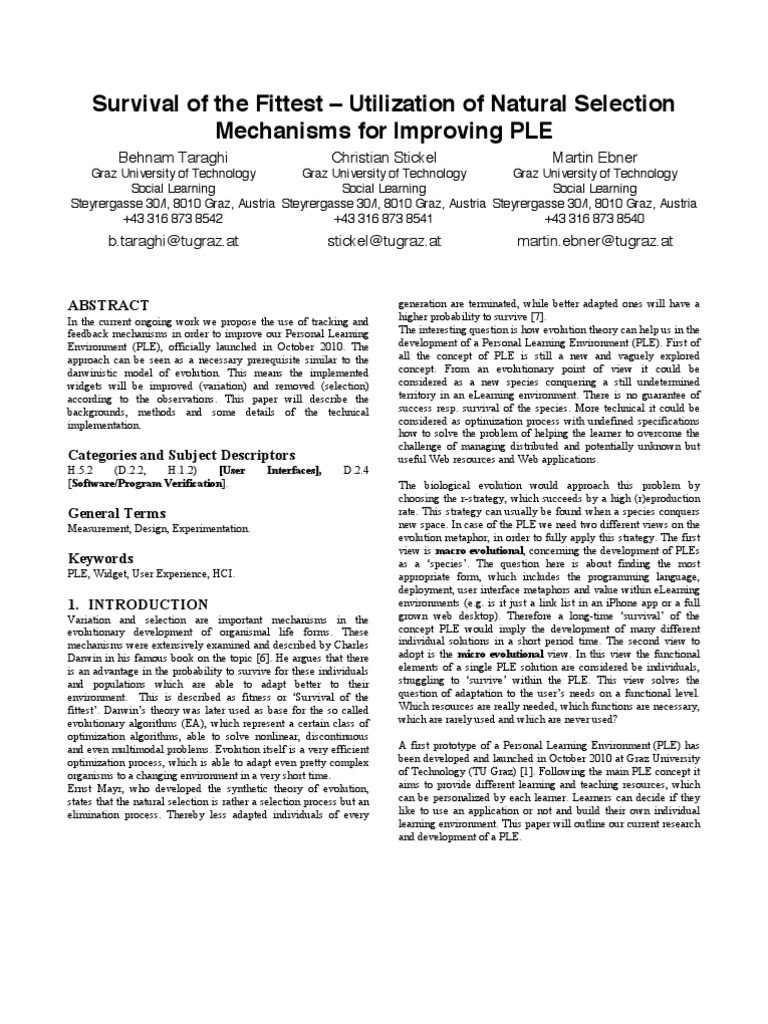Survival of The Fittest - Utilization of Natural Selection Mechanisms ...
