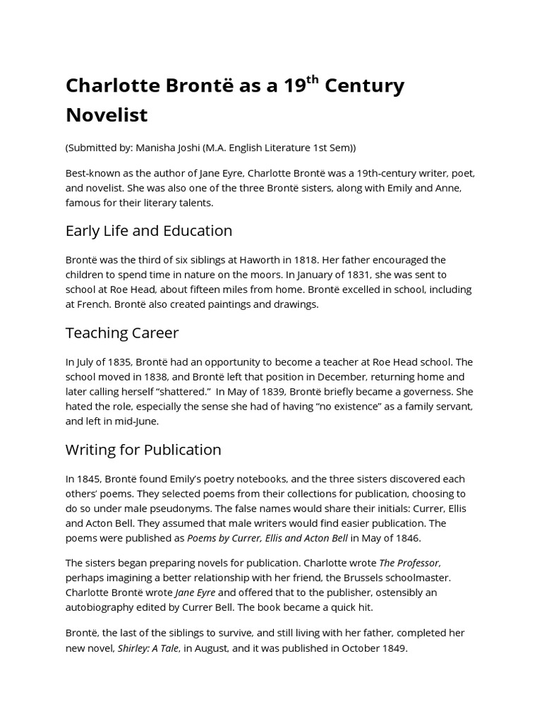 Charlotte Brontë As A 19th Century Novelist | PDF | Charlotte Brontë ...