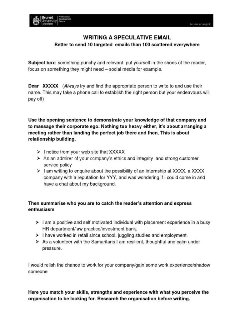Crafting Effective Speculative Emails | PDF | Internship | Job Hunting