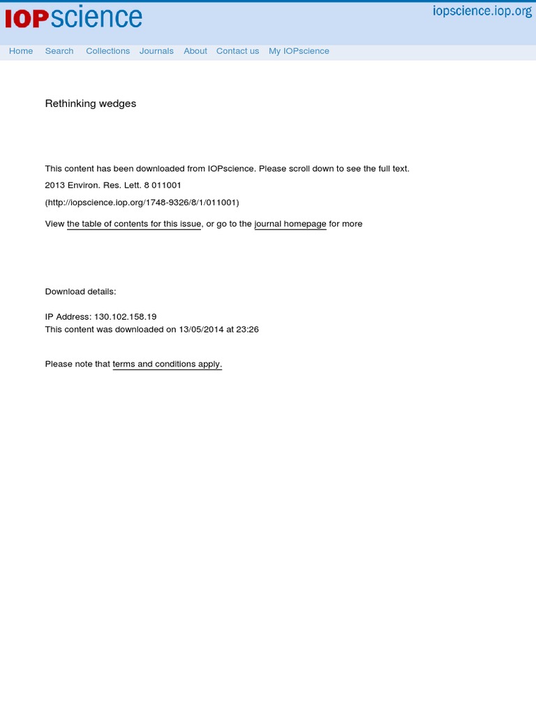 2013 - Davis Et Al - ERL - Rethinking Wedges | PDF | Greenhouse Gas ...