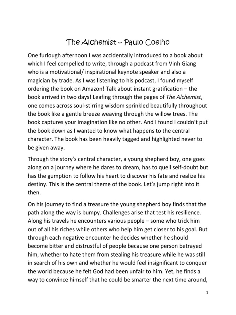The Alchemist - Book Review | PDF | Alchemy | Dream