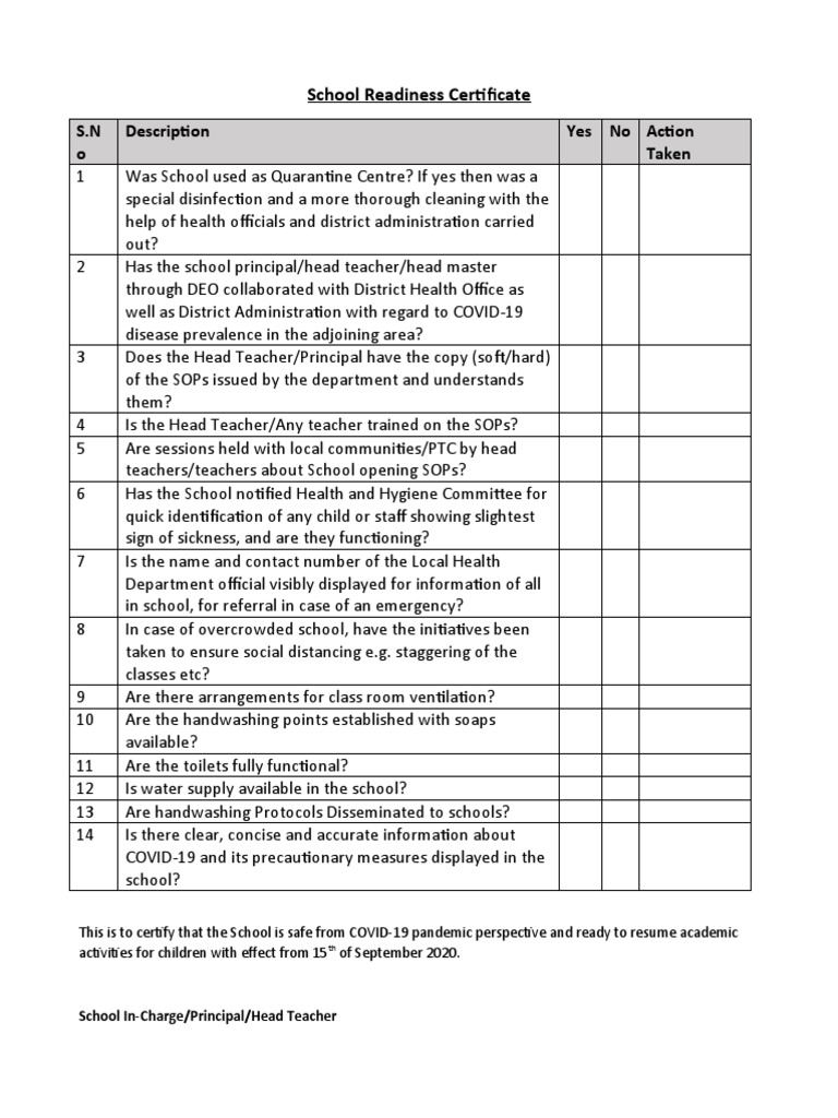 School Readiness Certificate | PDF