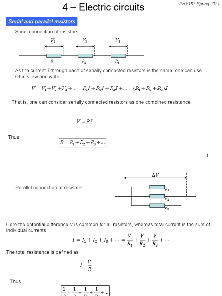 PHY167 4 Electric Circuits | PDF | Electrical Network | Voltage