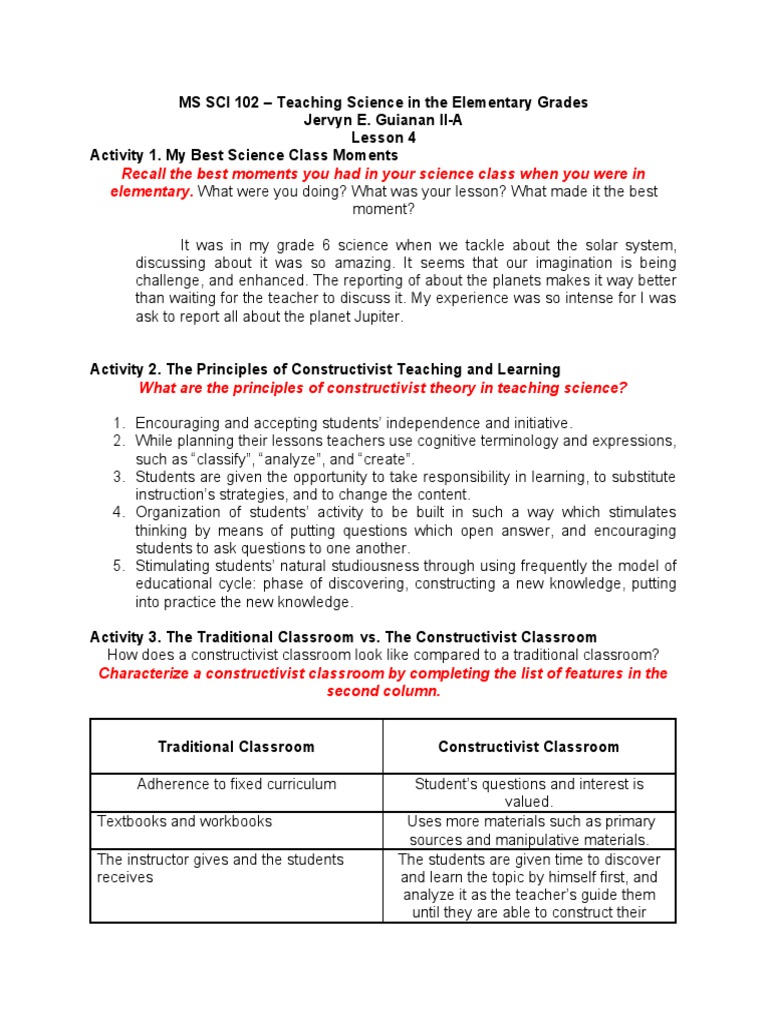 MS SCI 102-Lesson 4 | PDF | Constructivism (Philosophy Of Education ...