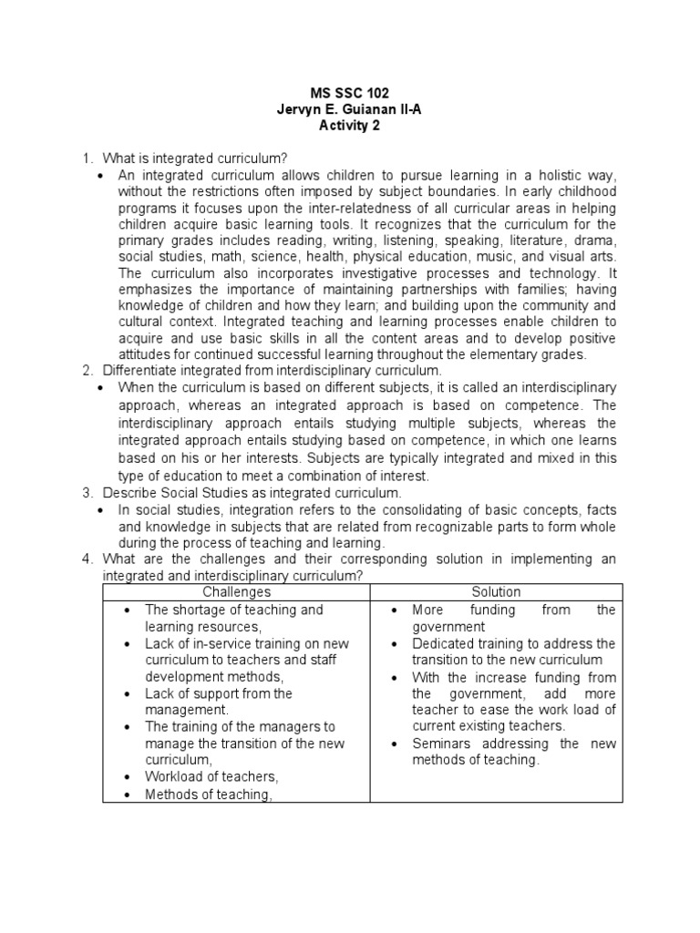 MS SSC 102 - Act 2 | PDF | Curriculum | Teachers