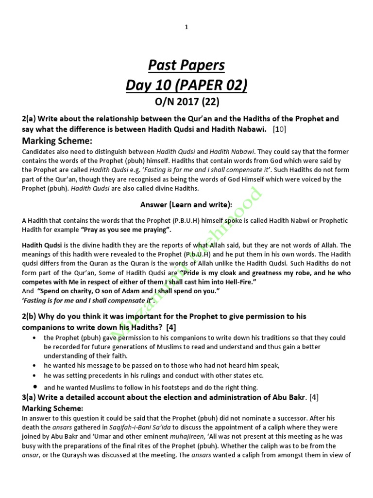 Past Papers P2 Day 10 March 2021 | PDF | Hadith | Caliphate