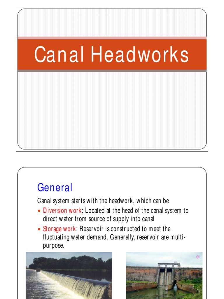 Lecture Series 16 - Canal Headworks | PDF | River | Dam