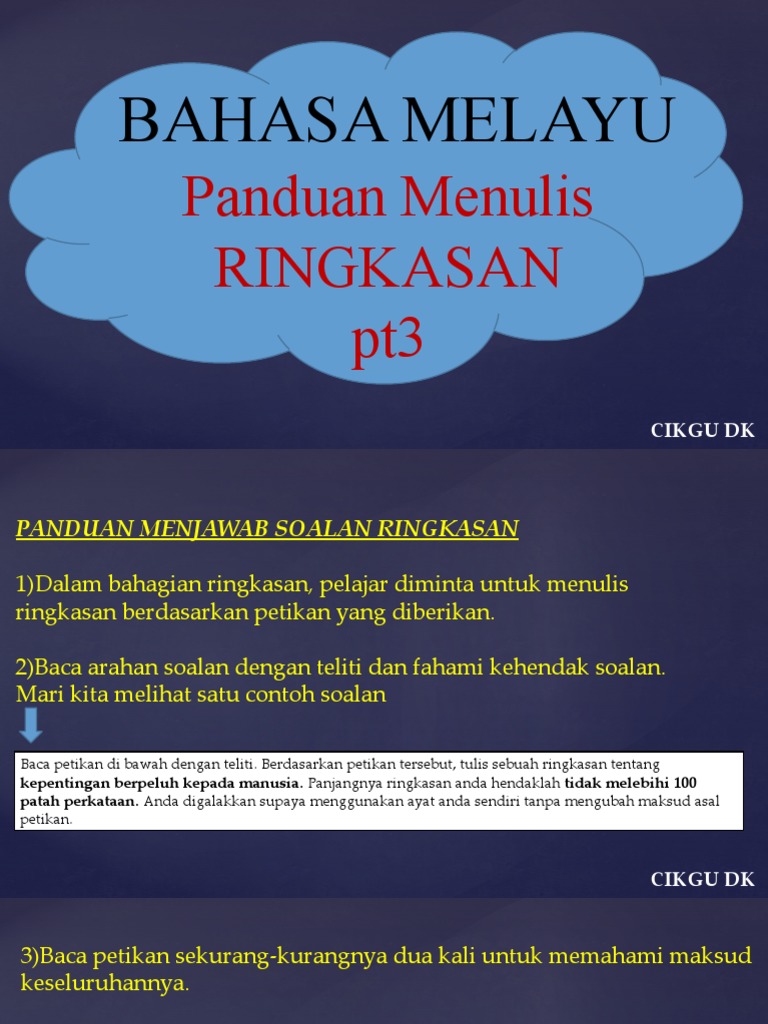 Panduan Menjawab Soalan Ringkasan PT3 | PDF