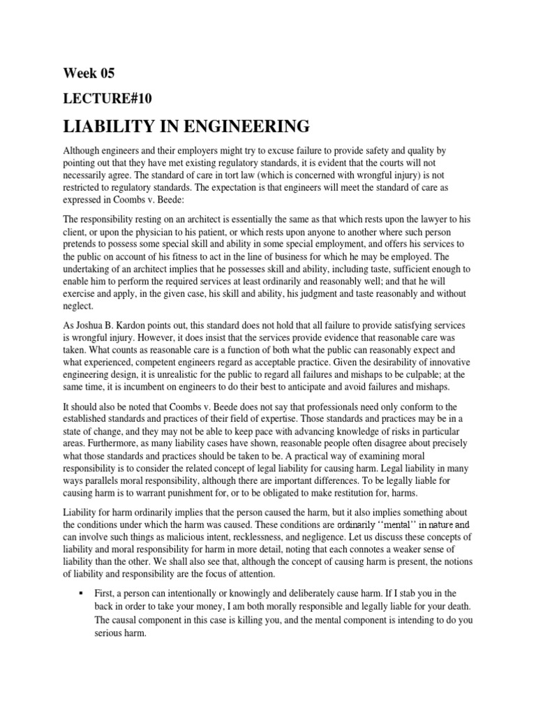 Lecture#10 Liability in Engineering | PDF | Legal Liability | Negligence