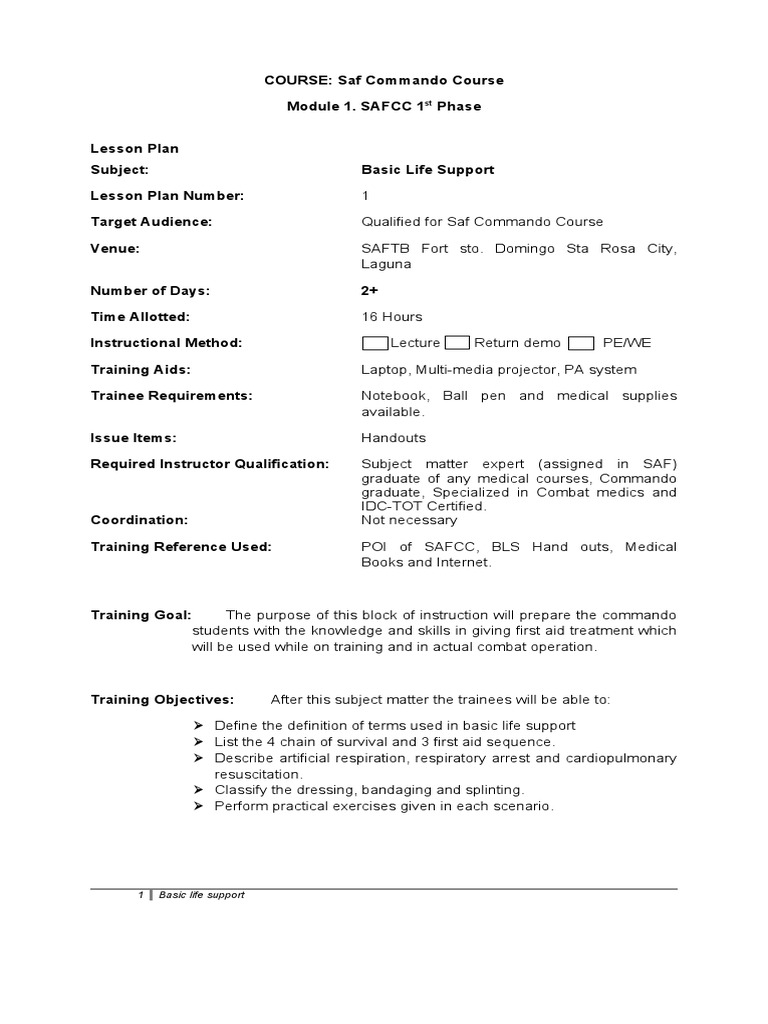 Lesson Plan BLS | PDF | Clinical Medicine | Medical Specialties