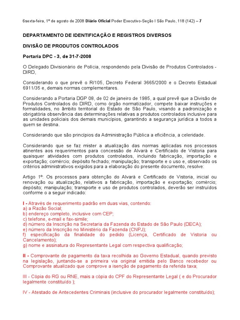Portaria DPC - 3, de 31-7-2008 | PDF | Padronização | Estado