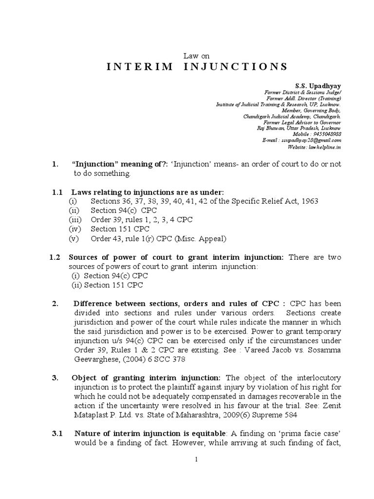 Interim Injunctions | PDF | Injunction | Ex Parte