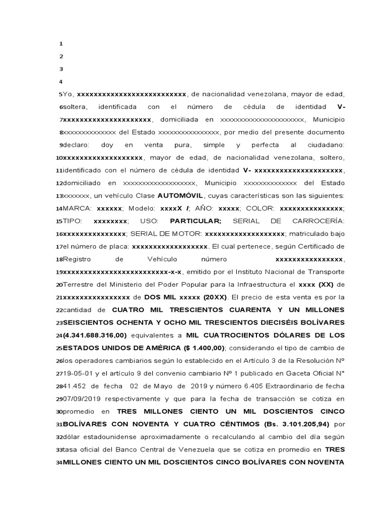 Modelo de Compra Venta de Vehículo en Venezuela | PDF | Venezuela