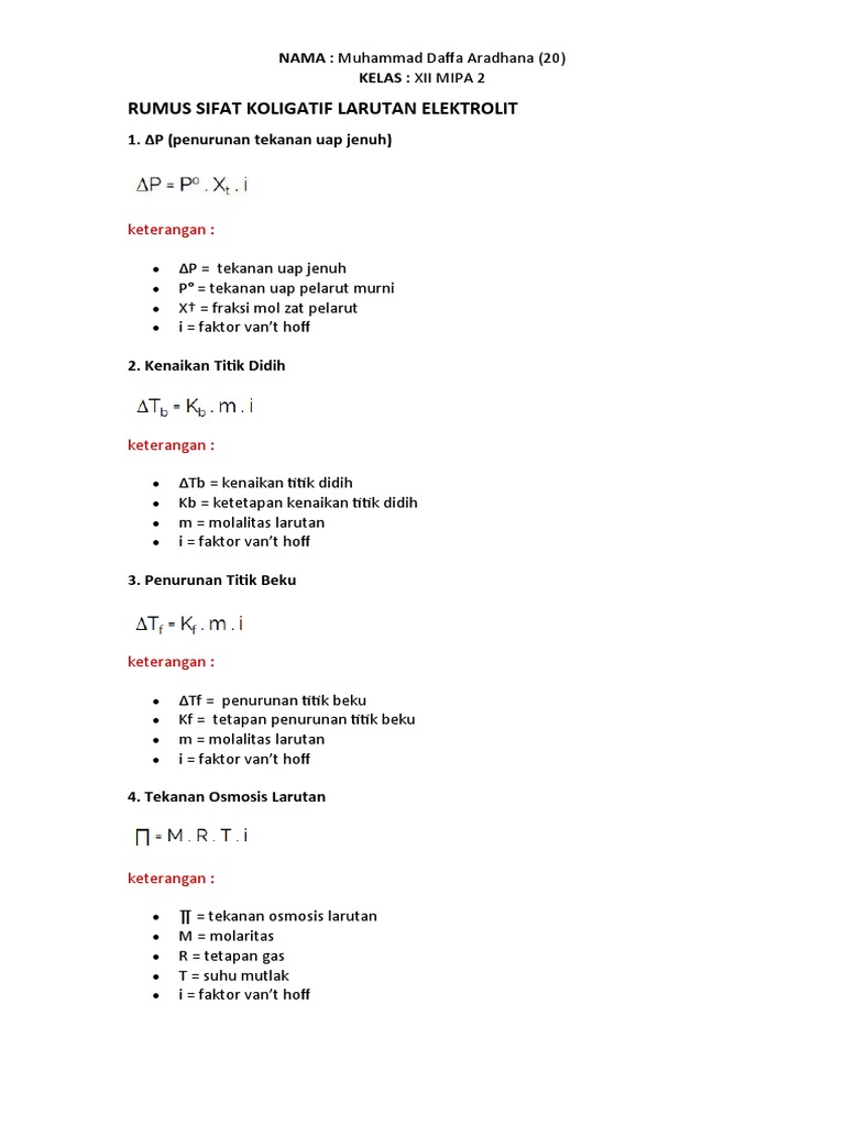 RUMUS SIFAT KOLIGATIF LARUTAN ELEKTROLIT - M. Daffa Aradhana | PDF