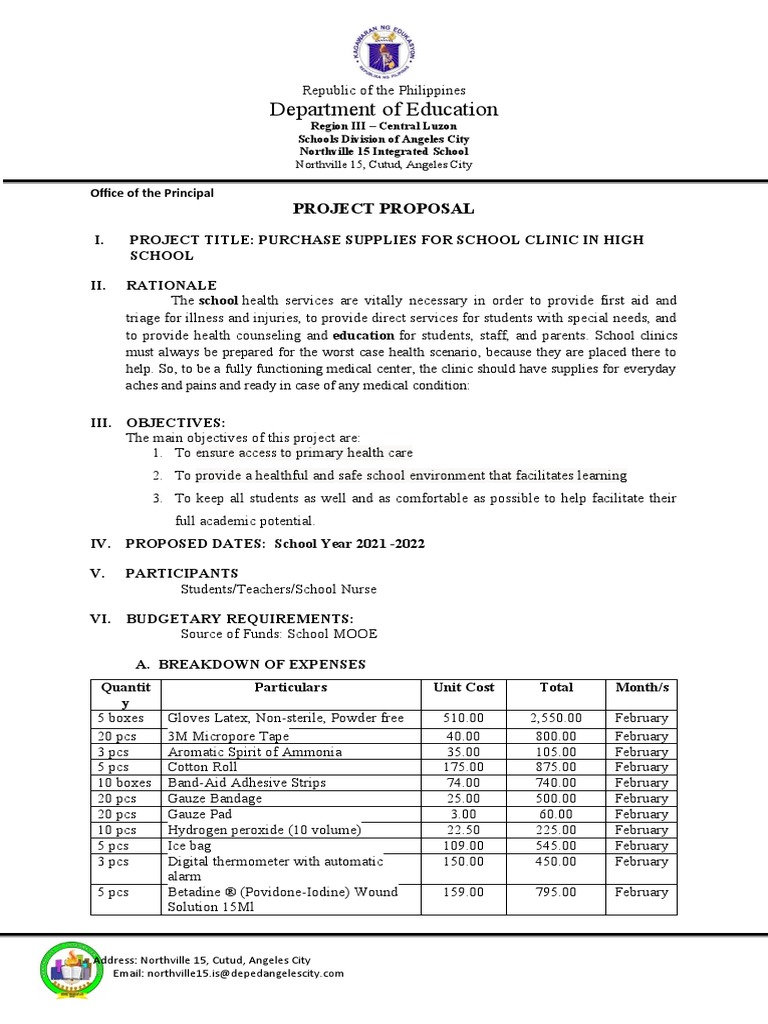 Department of Education: Project Proposal | PDF | Clinic | Medicine