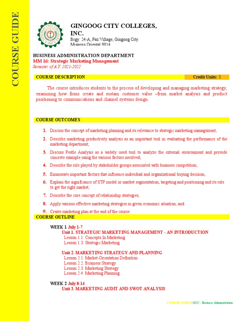 Bsba Course Guide Template 2021 | PDF | Marketing | Strategic Management