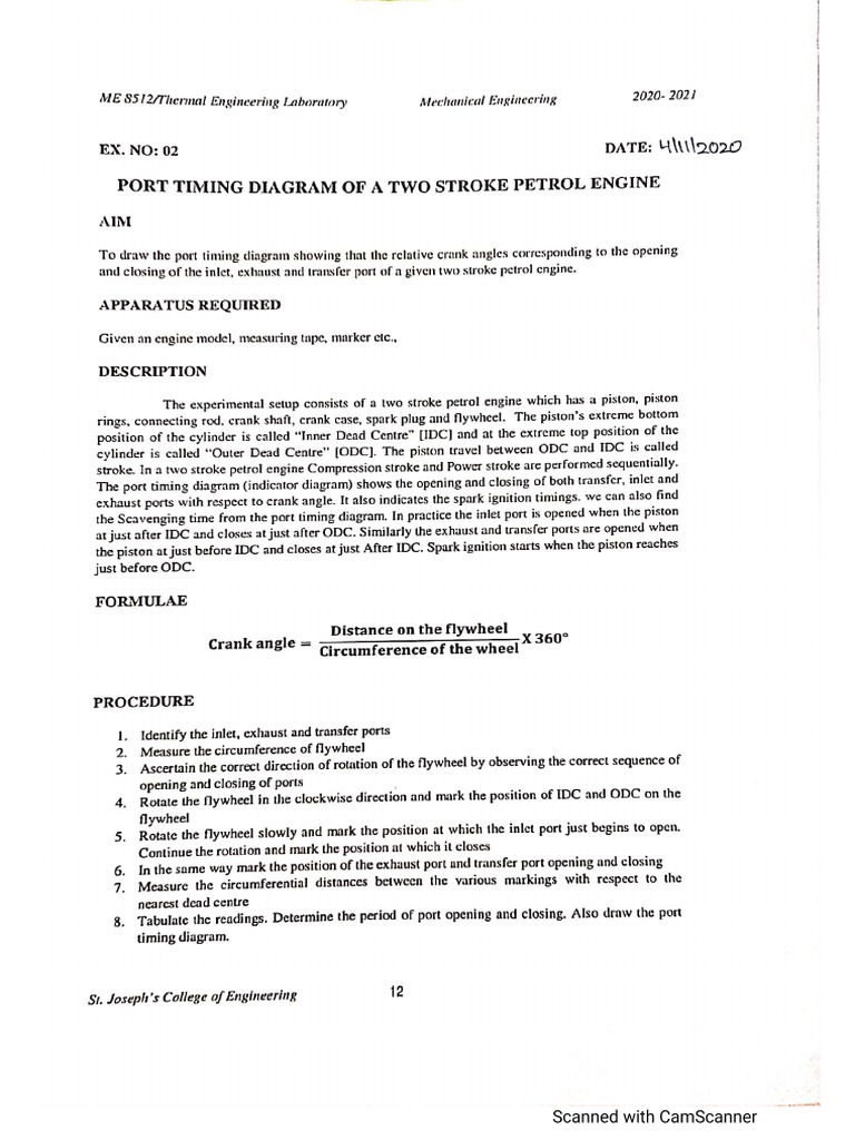 Port Timing Diagram For A Two Stroke Petrol Engine | PDF