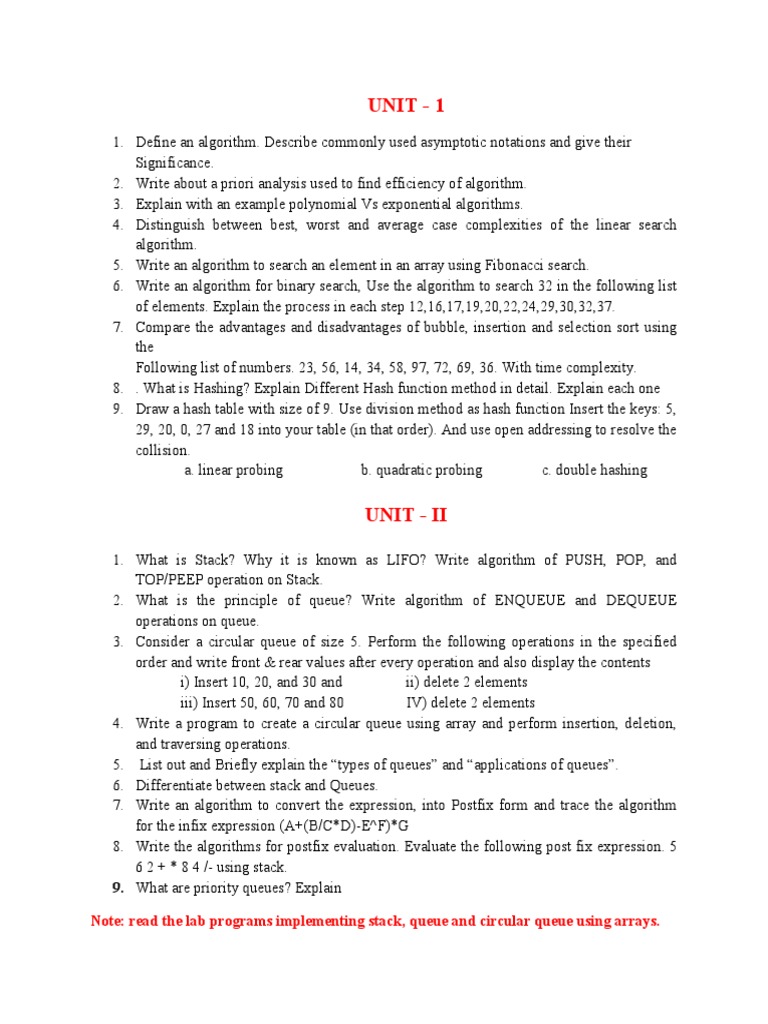 Important Questions | PDF | Queue (Abstract Data Type) | Time Complexity