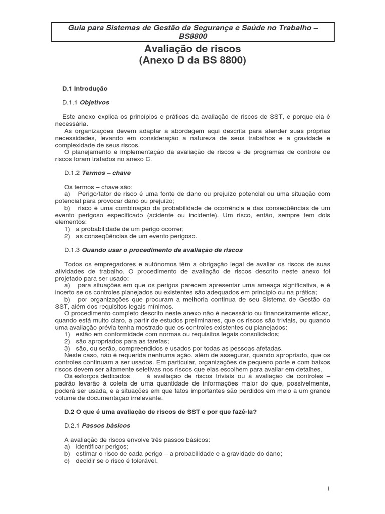 BS 8800 - Anexo D Trad Gilmar Trivelato | PDF | Fator de risco | Risco