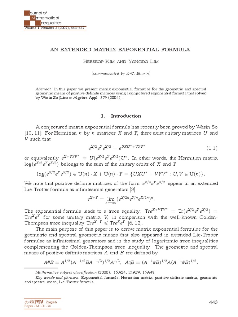 An Extended Matrix Exponential Formula | PDF | Matrix (Mathematics ...