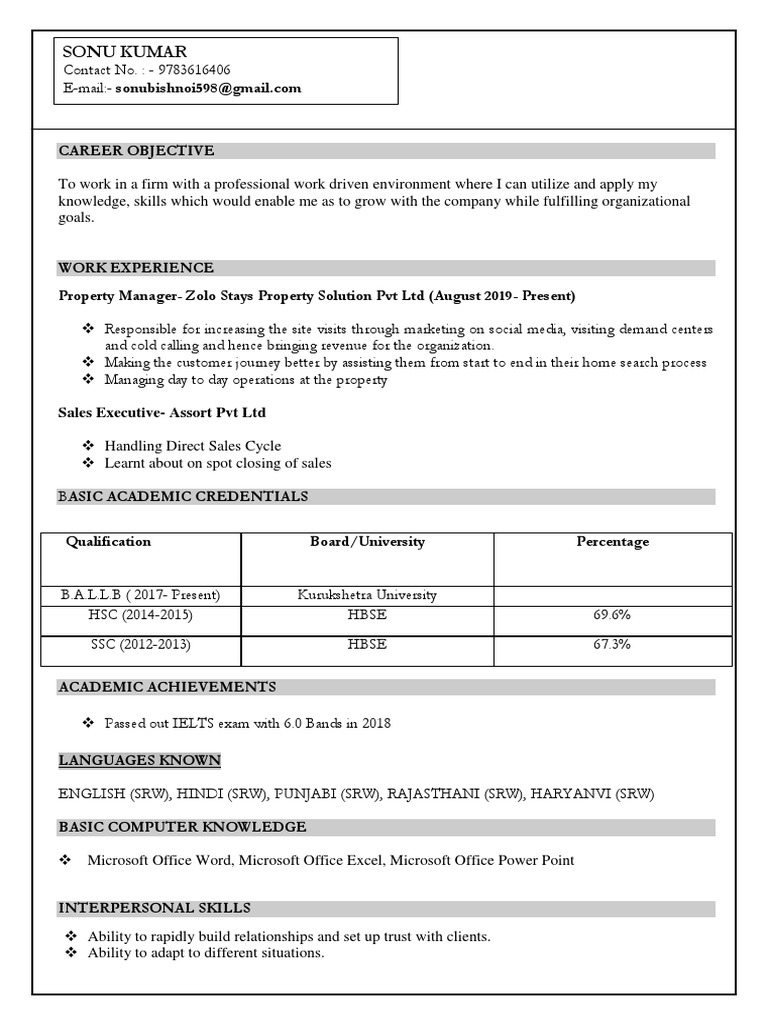 Sonu CV | PDF