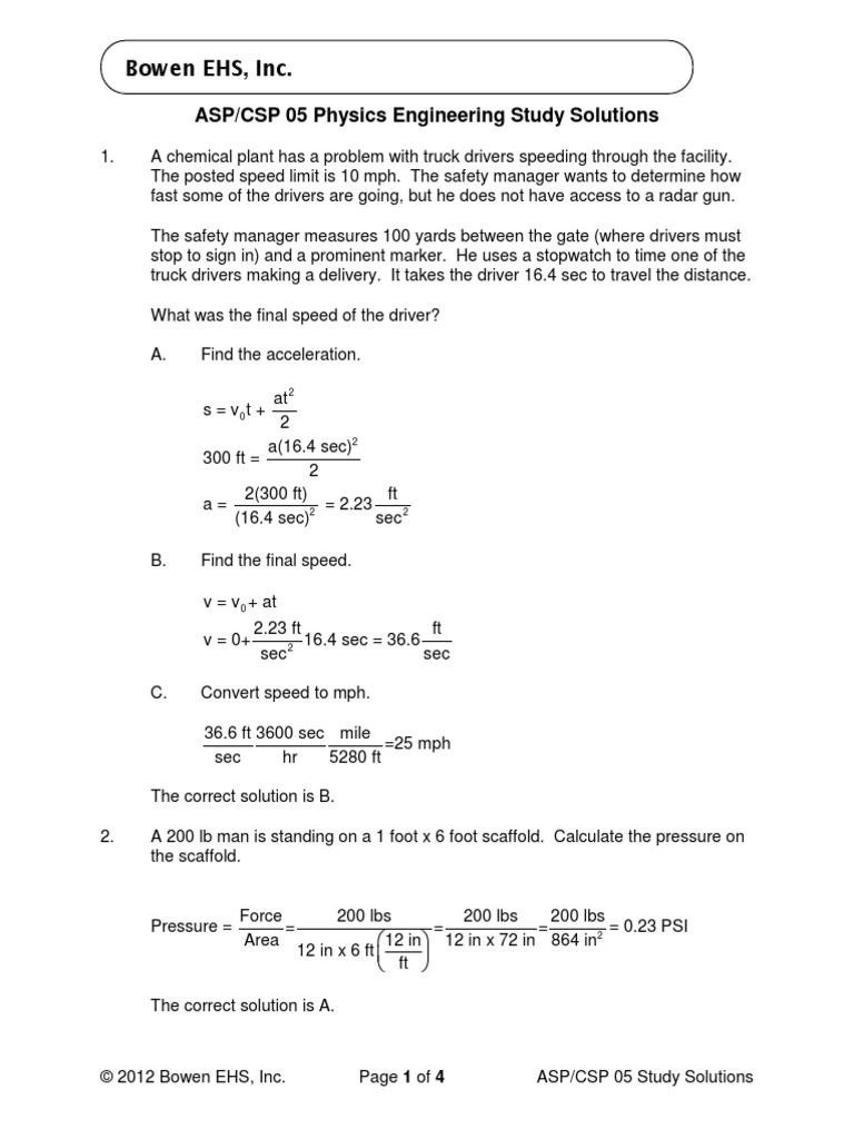 Bowen EHS, Inc.: ASP/CSP 05 Physics Engineering Study Solutions | Download Free PDF | Present Value