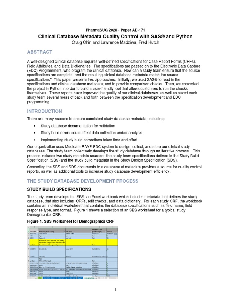 Clinical Database Metadata Quality Control With SAS® and Python | Download Free PDF | Microsoft ...