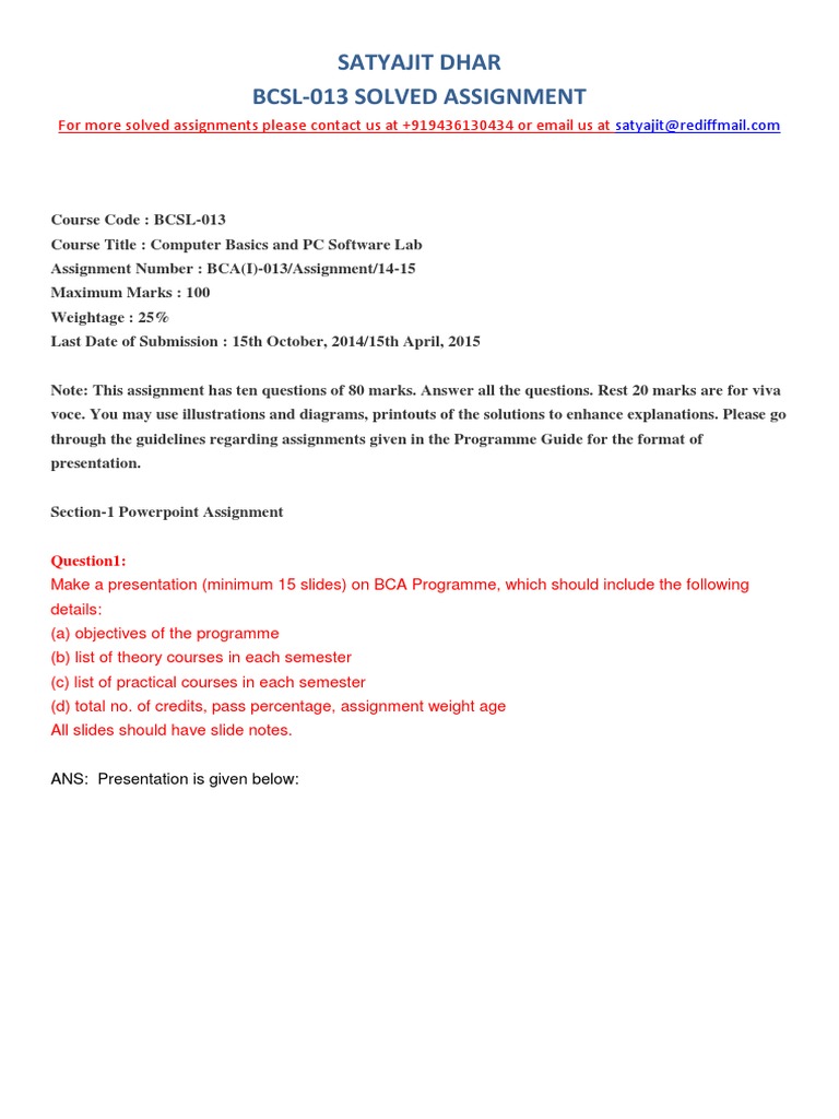 Bcsl 013 Solved Assignment Pdf Computing Software 