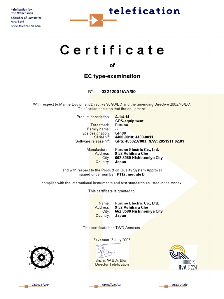 Gp 90 Certificate Pdf Global Positioning System Electrical