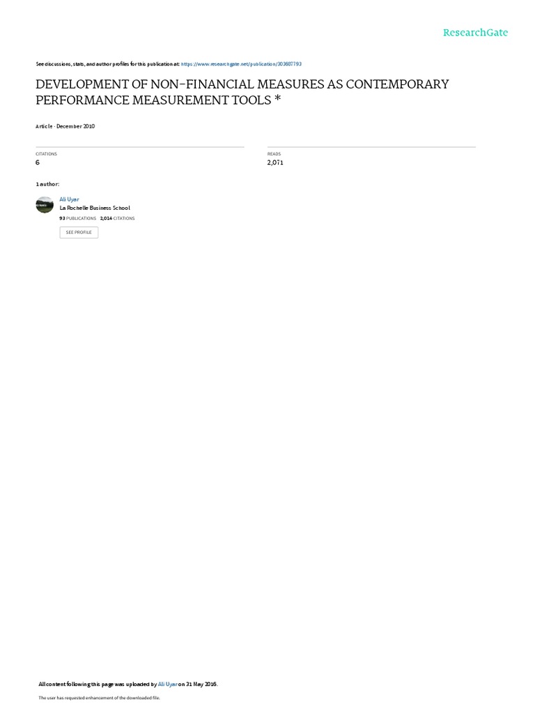 Development of Non-Financial Measures As Contemporary Performance ...