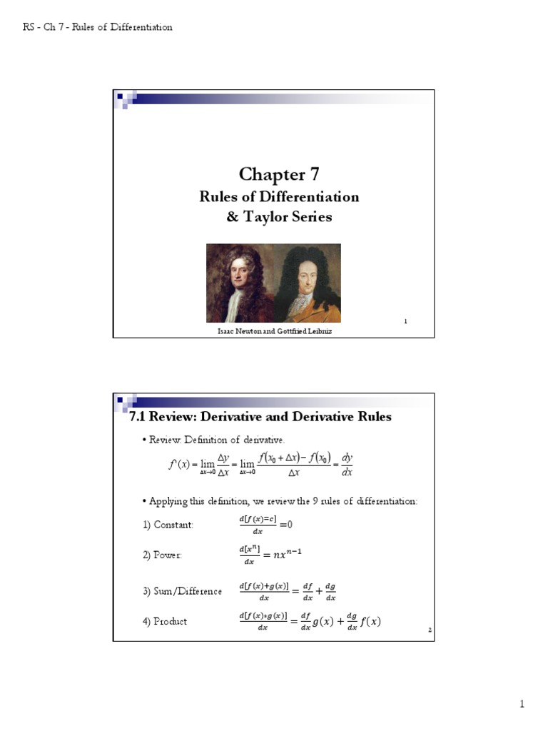 Rules of Differentiation & Taylor Series: 7.1 Review: Derivative and ...