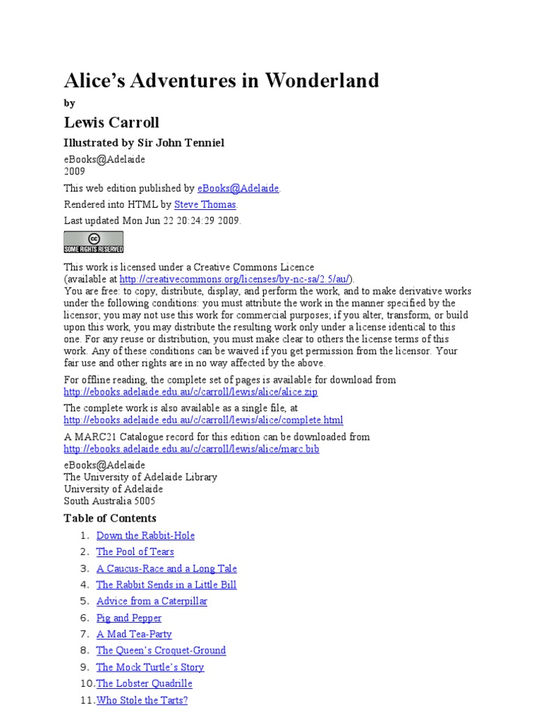 A Detailed Summary and Analysis of Lewis Carroll's Alice's Adventures in Wonderland | PDF ...