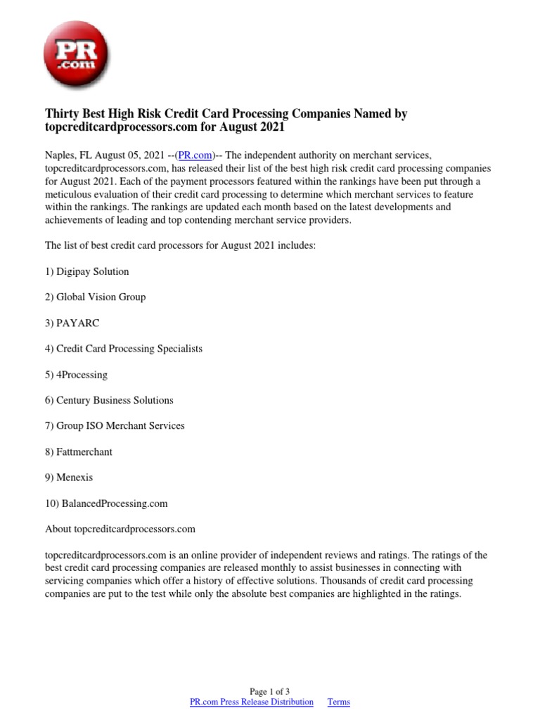 Thirty Best High Risk Credit Card Processing Companies Named by | PDF ...