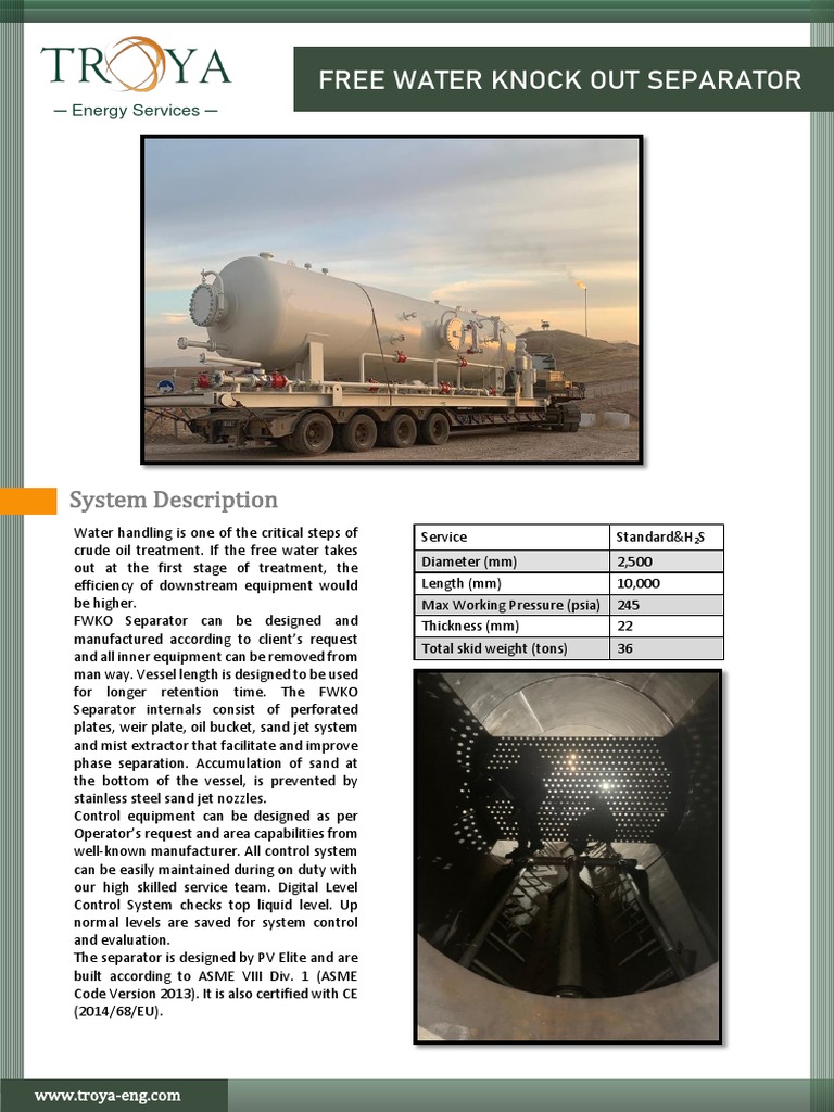 Free Water Knock Out Separator: System Description | PDF