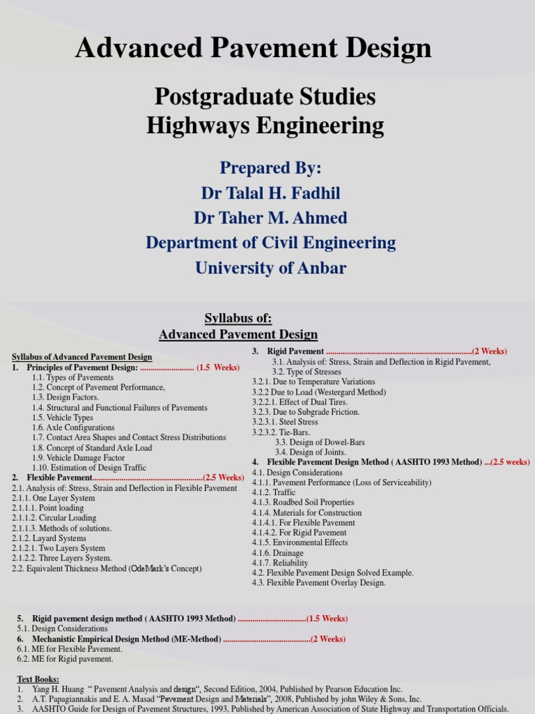 Advanced Pavement Design: Postgraduate Studies Highways Engineering ...