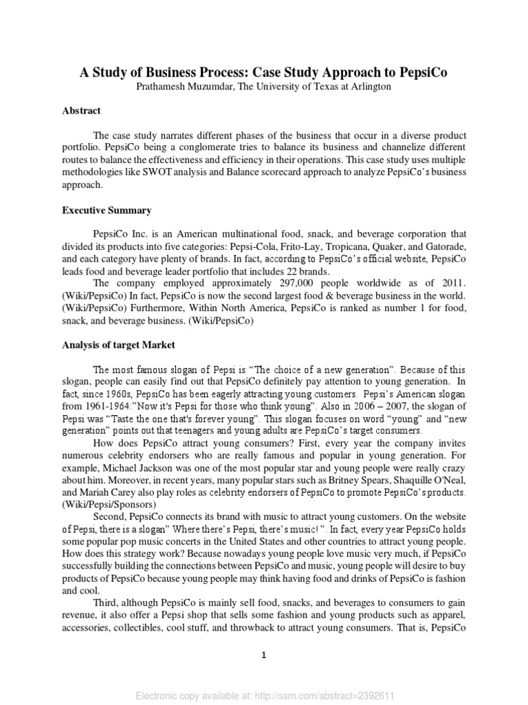 A Study of Business Process: Case Study Approach To Pepsico | PDF | Pepsi Co | Swot Analysis