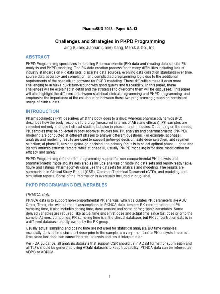 Challenges and Strategies in PKPD Programming | PDF | Dependent And Independent Variables ...